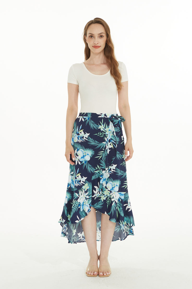 Women's Hawaiian Luau Wrap Ruffle Skirt in Orchid Breeze Navy – Hawaii ...