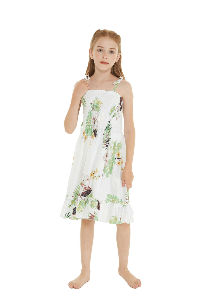 Girl Elastic Top Dress in Pineapple Garden White – Hawaii Hangover