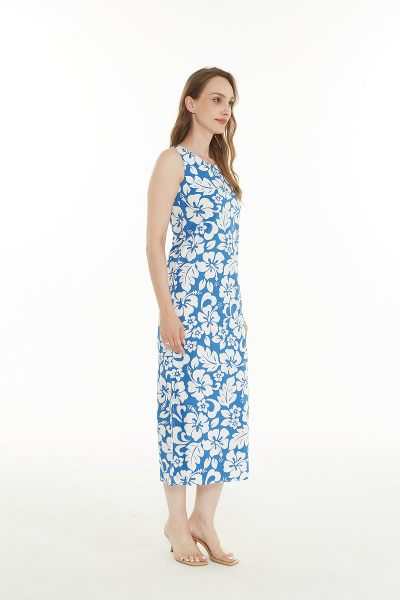 Hawaii Hangover Women's Maxi Tank Dress in Vintage Hibiscus Blue