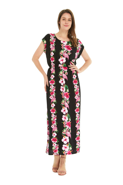 Pink Hibiscus Vine Black - New – Tagged "Cap Sleeve Maxi Simple Dress ...