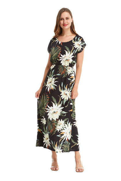 Wispy Cereus Black – Tagged "Cap Sleeve Maxi Simple Dress"– Hawaii Hangover
