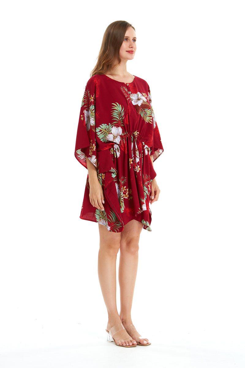 Women's Short Poncho Dress Pineapple Garden Red – Hawaii Hangover