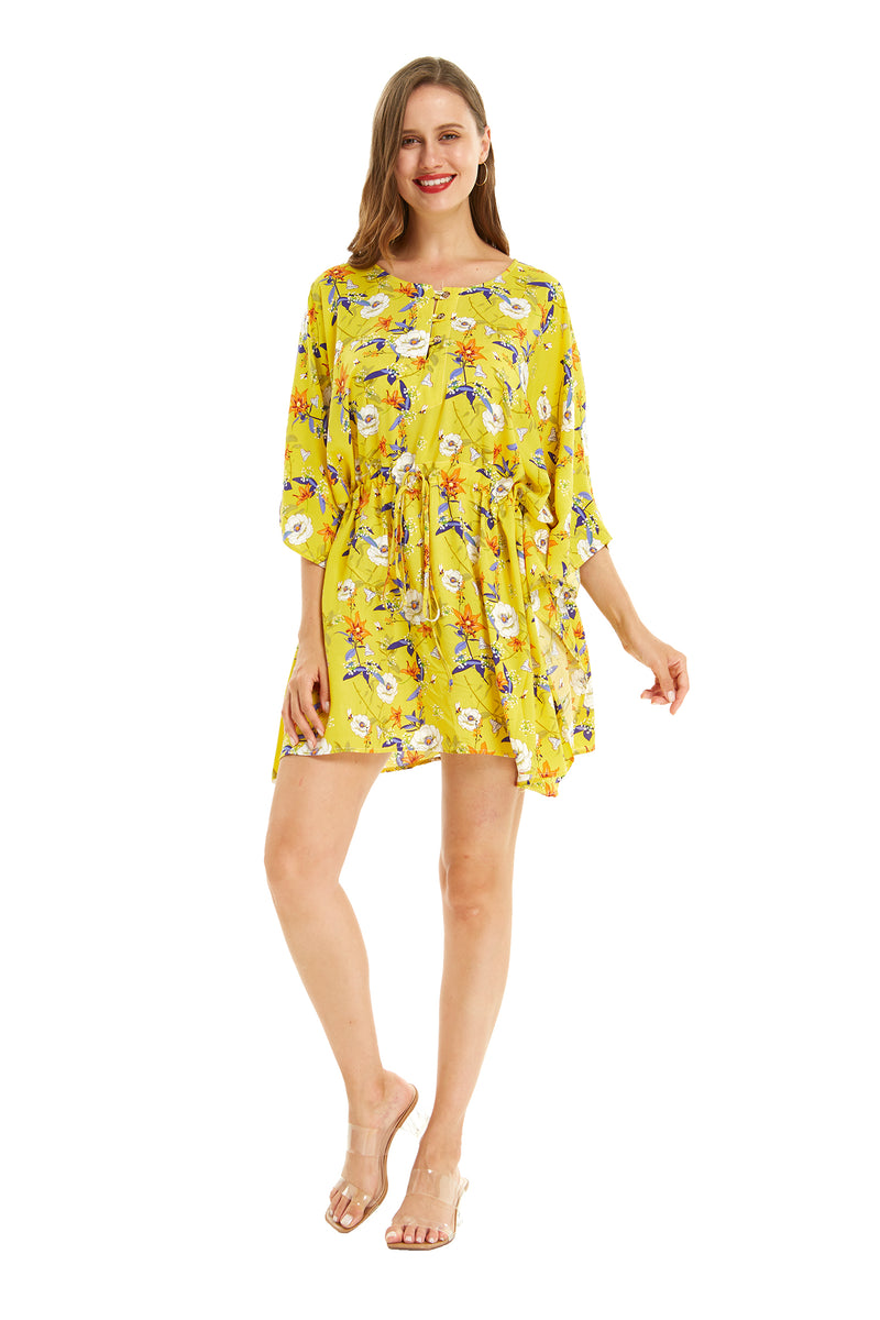 Women's Short Poncho Dress Garden Poppy Yellow – Hawaii Hangover