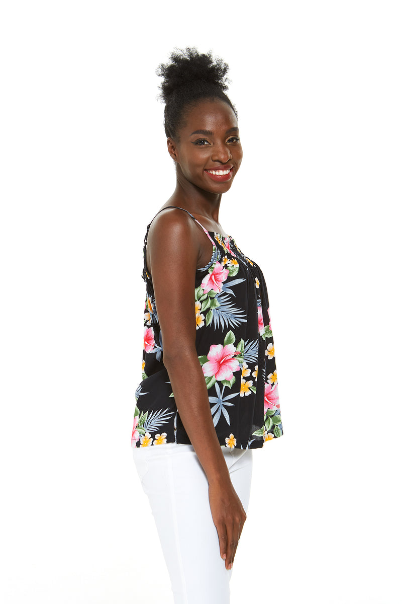 Women's Spaghetti Strap Top in Hibiscus Black – Hawaii Hangover