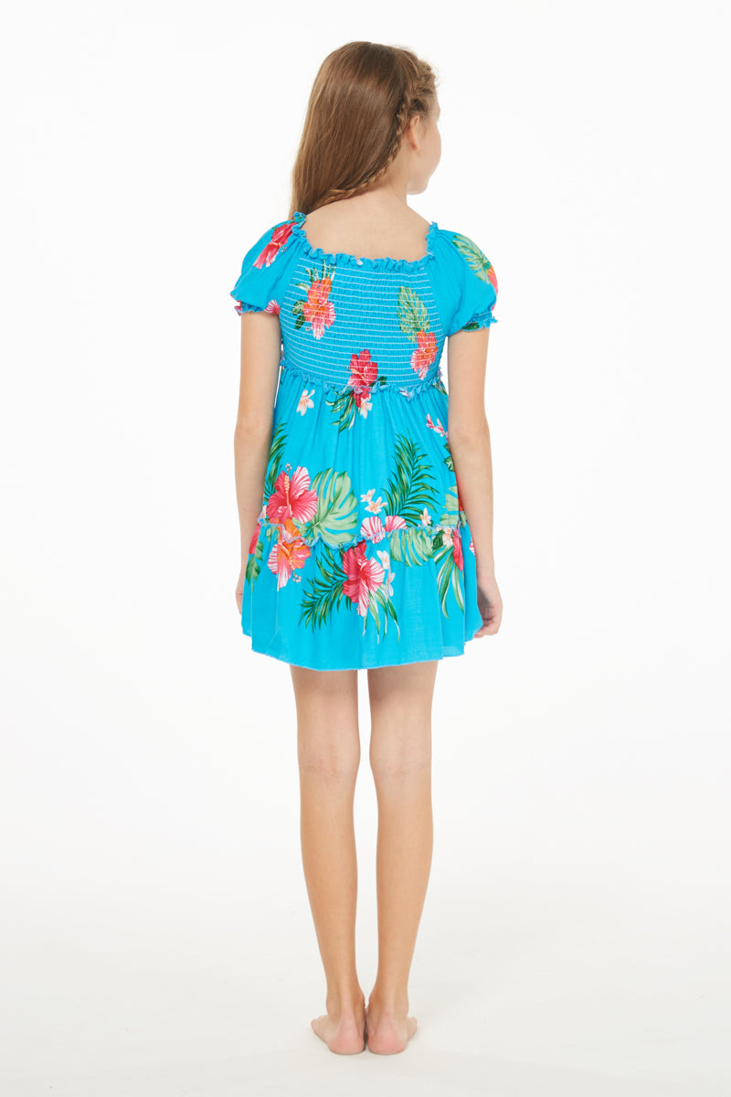 Girl Hawaiian Tank Ruffle Edge Dress in Pretty Tropical in Hot Pink ...