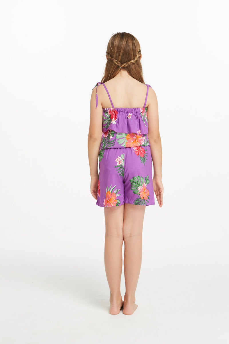 Girl Hawaiian Ruffle Top Jumpsuit Romper in Pretty Tropical Purple Size ...