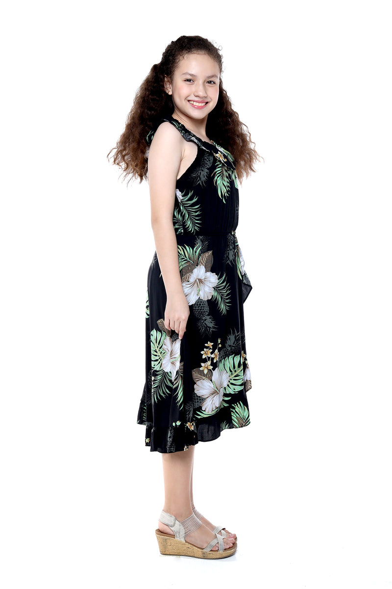 Girl Wrap Ruffle Dress in Pineapple Garden Black – Hawaii Hangover