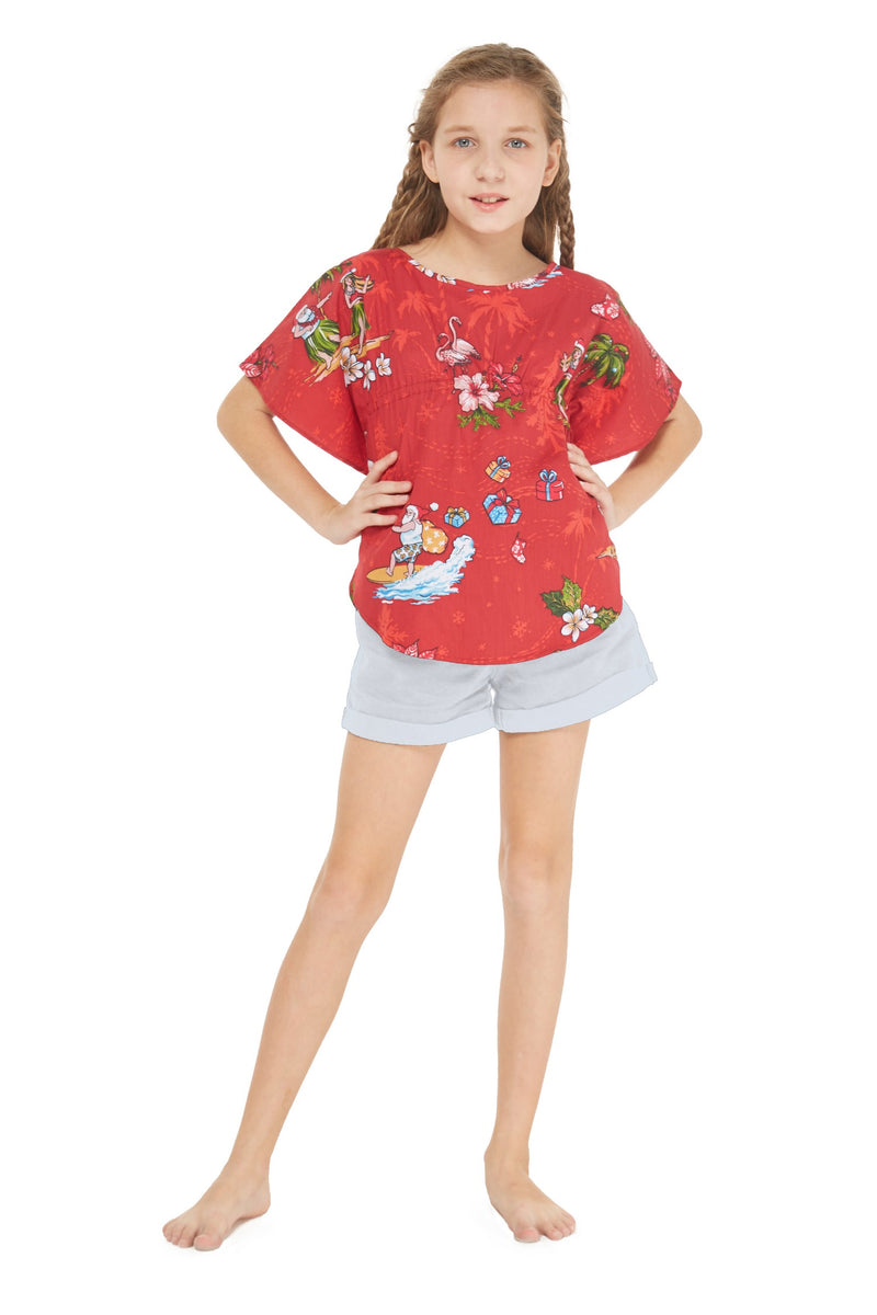 Girl Elastic Strap Poncho Top in Christmas Santa in Hawaii Red 2 ...
