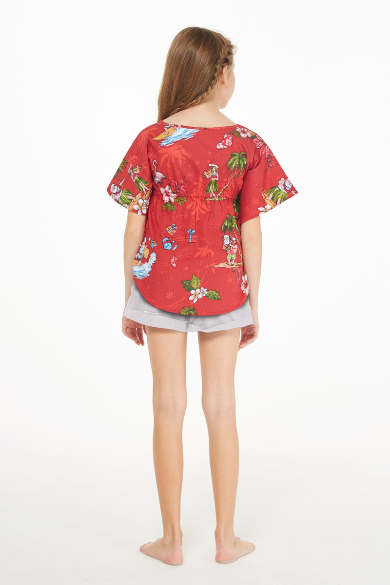 Girl Elastic Strap Poncho Top in Christmas Santa in Hawaii Red 2 ...