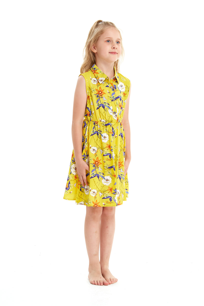 Girl Collar Shirt Dress in Garden Poppy Yellow – Hawaii Hangover