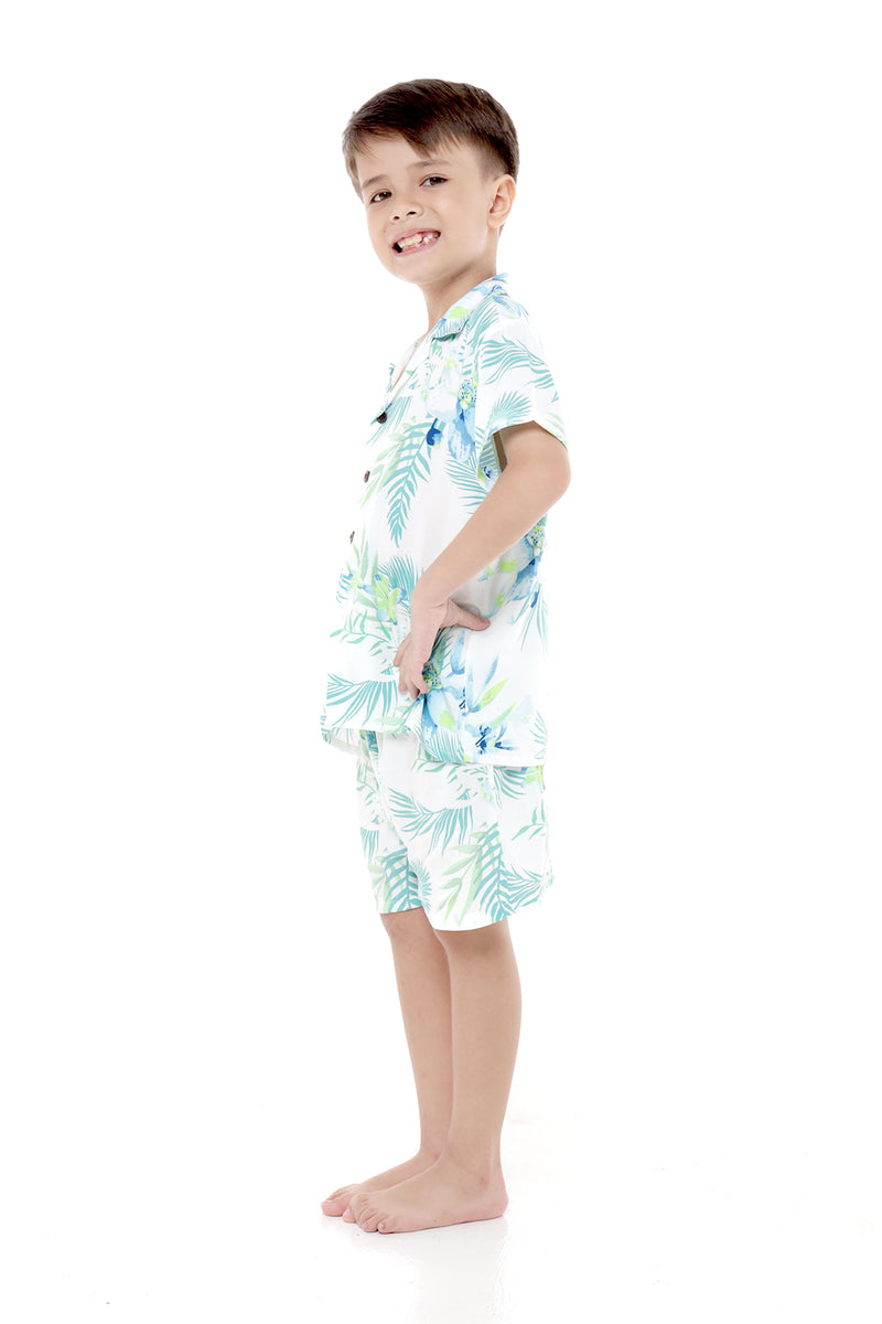 Hawaii Hangover Boy Aloha Luau Shirt in Orchid Paradise in Turquoise