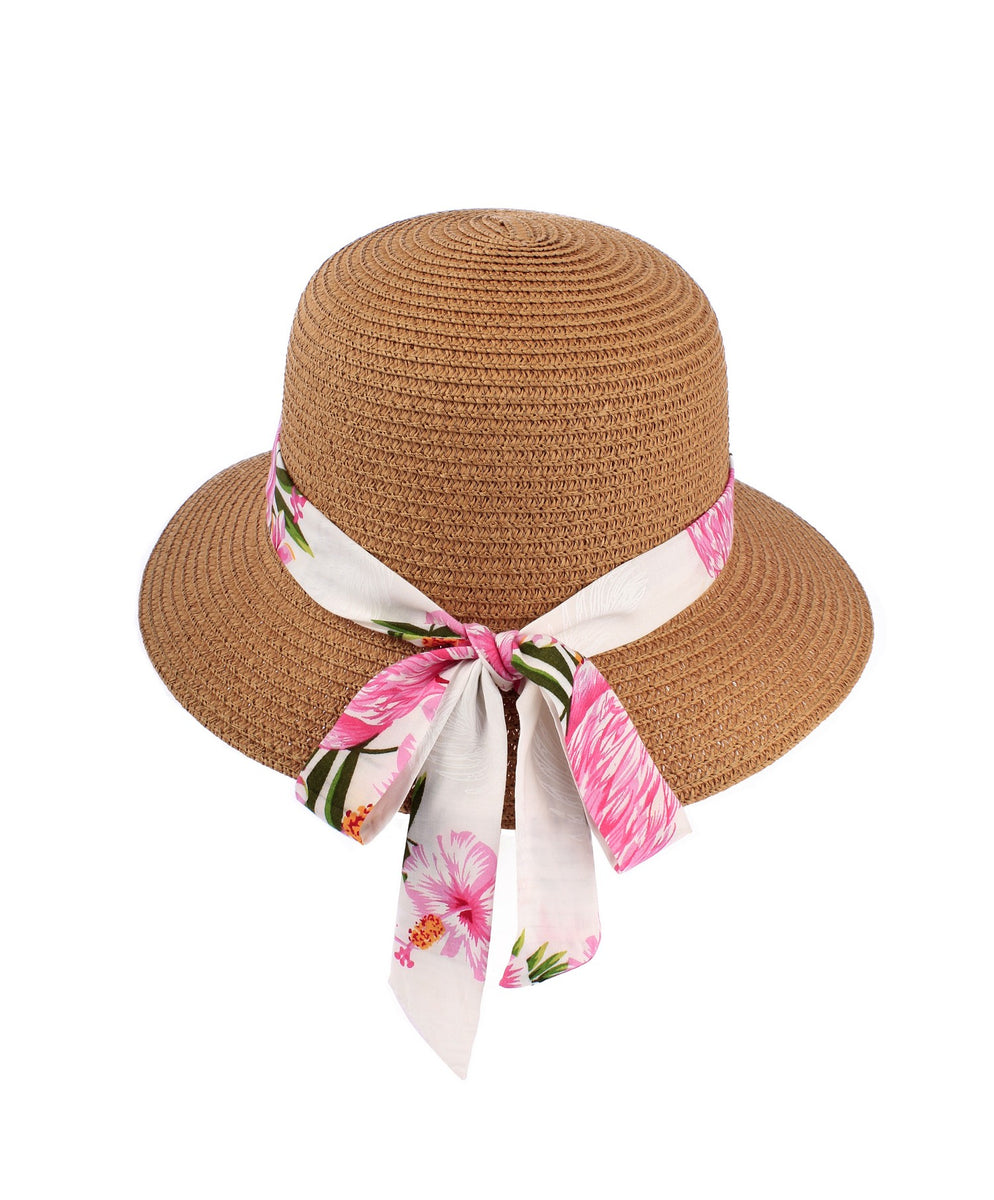 Lady Beach Sun Hat with Tropical Print Bands in Pink Vine Hibiscus ...