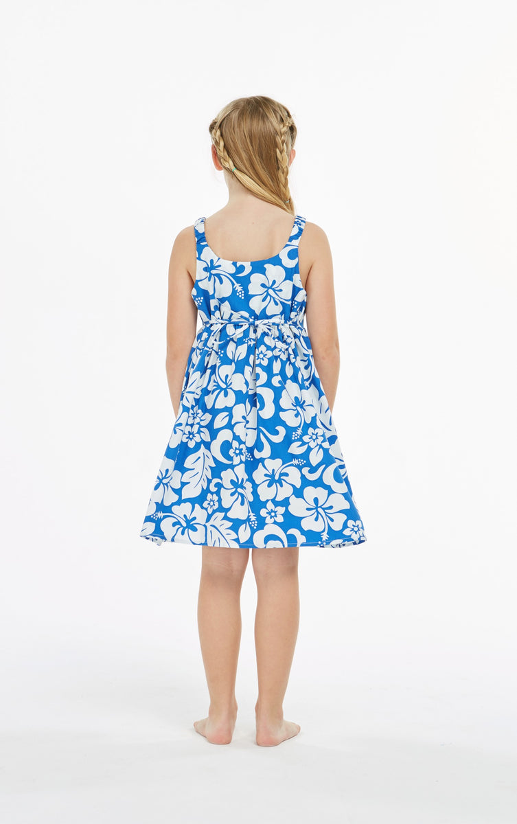 Girl Elastic Strap Empire Waist Dress in Classic Hibiscus Blue 2 Year ...