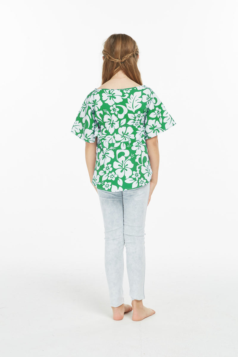 Girl Elastic Strap Poncho Top in Classic Hibiscus Green 2 – Hawaii Hangover